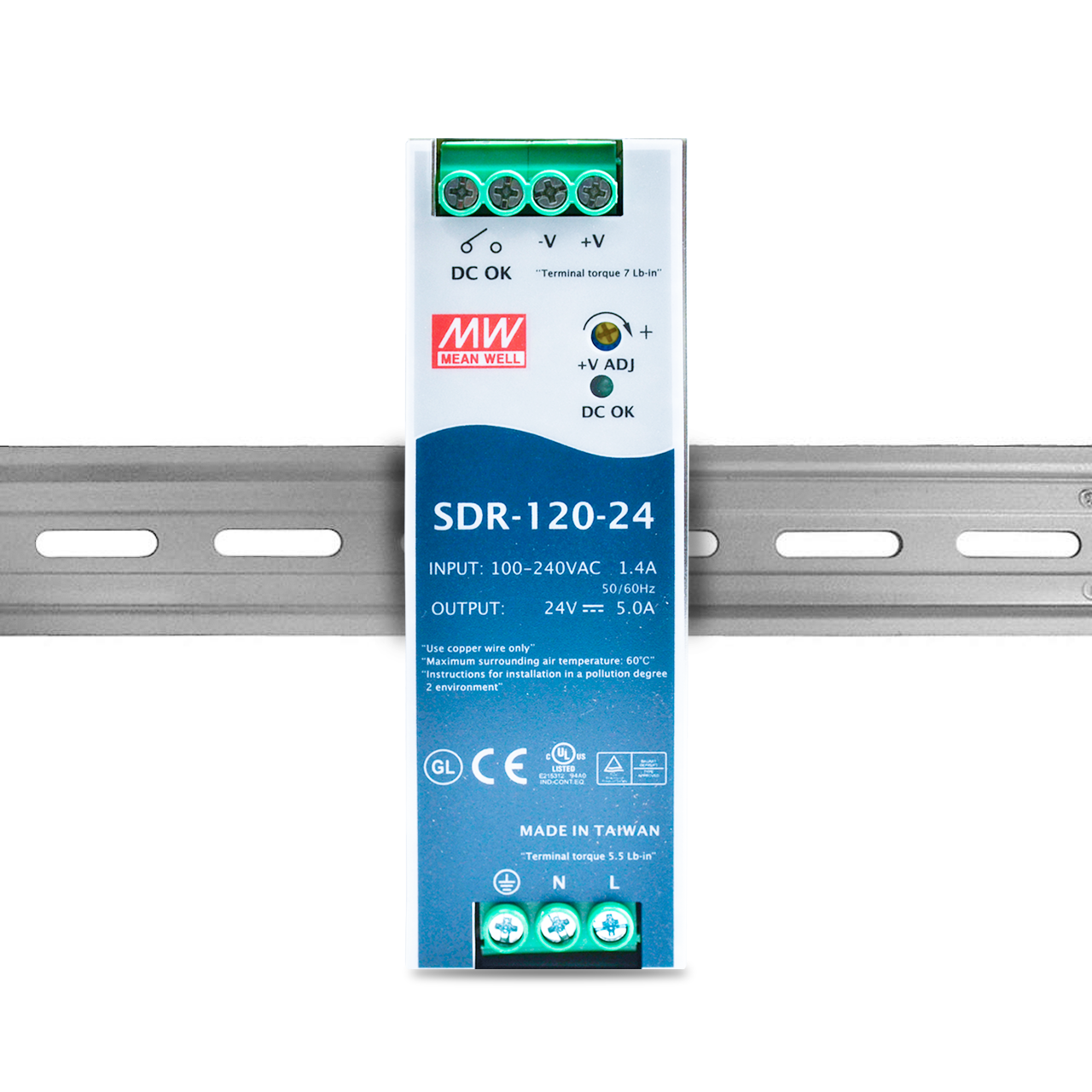 SDR-120-24 Fuente de Alimentación 120W 24VDC 5A Clase B p/Riel Din ...